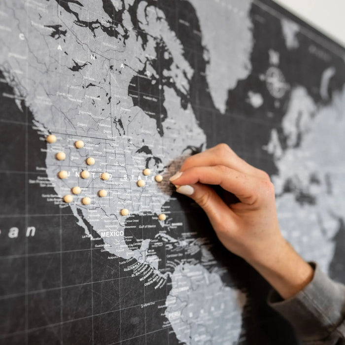 Modern Slate - World Map Pin Board w/ Push Pins | Conquest Maps