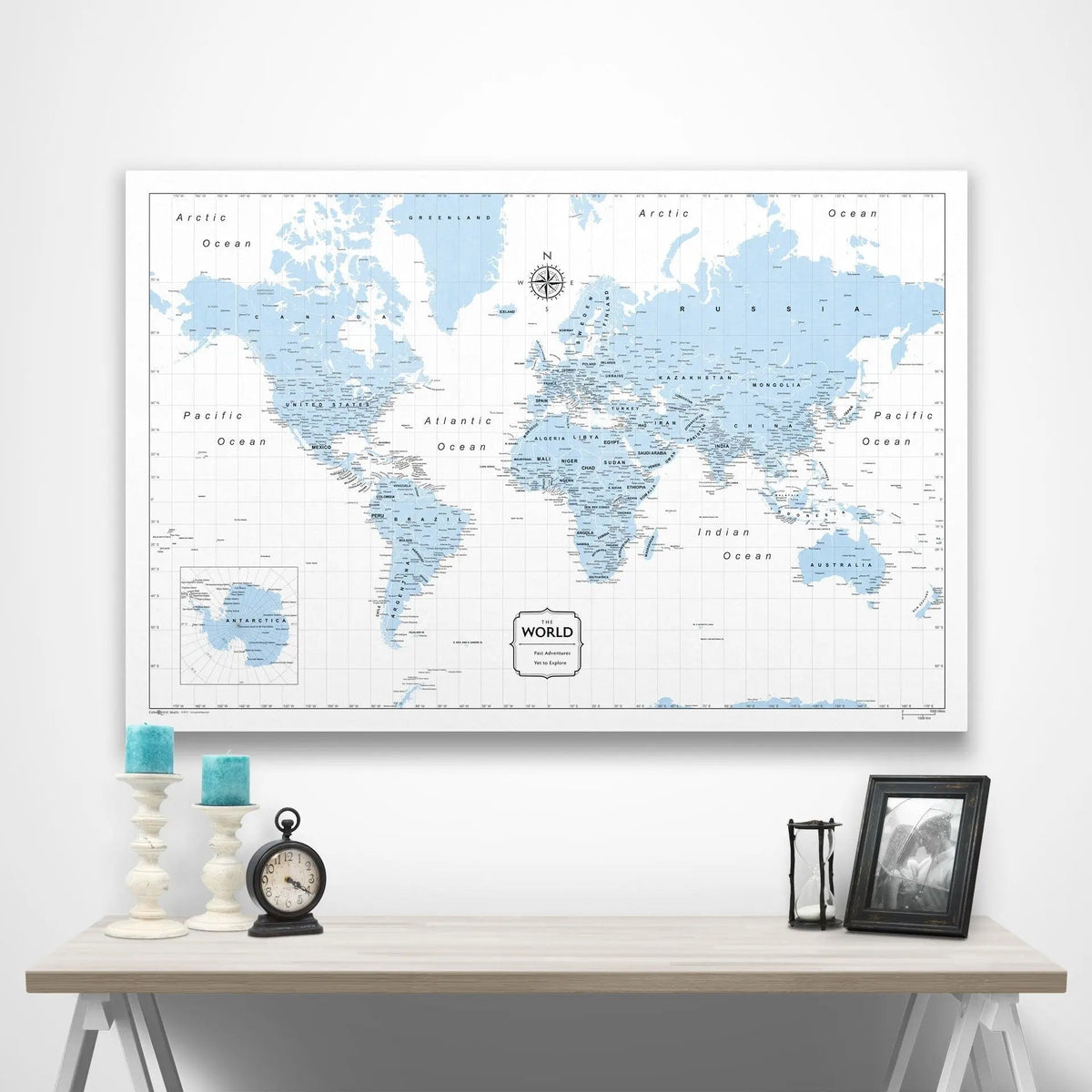 World Travel Map Poster : Light Blue Color Splash