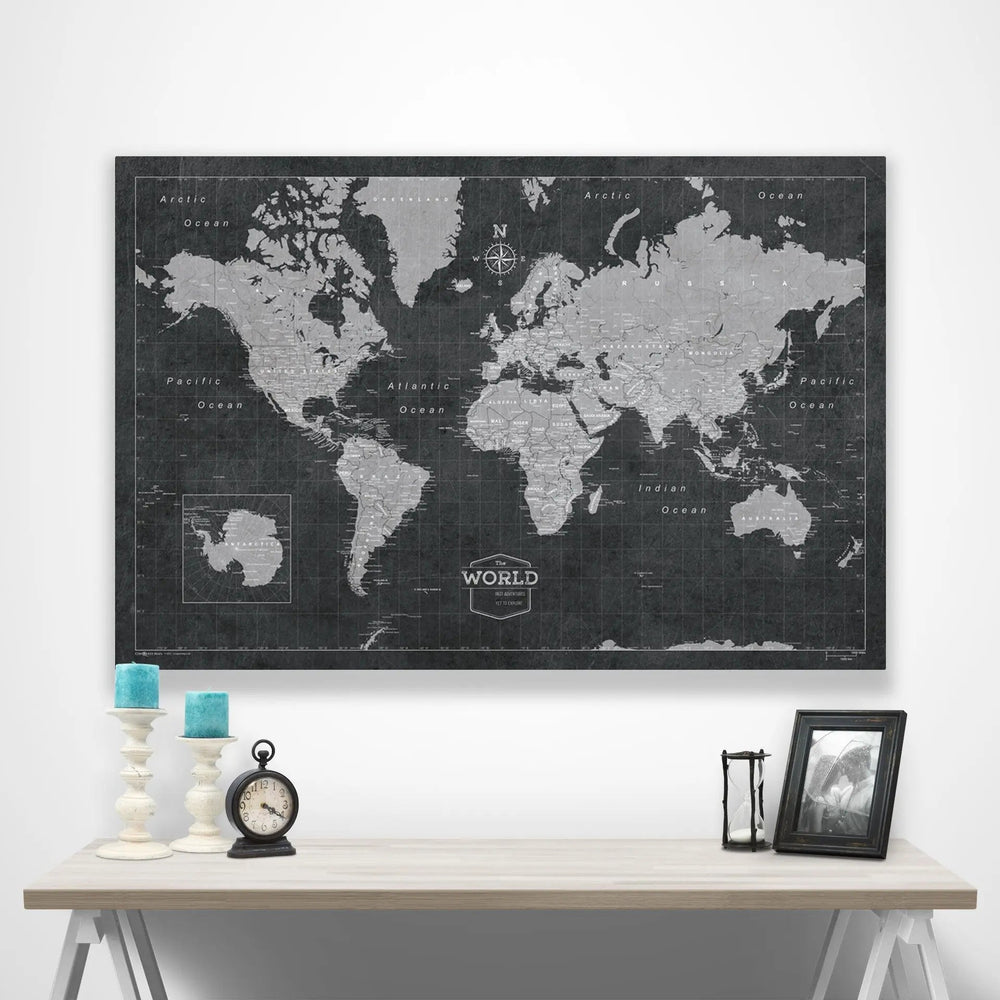 Map Poster | Black and White World Map Wall Art | Conquest Maps