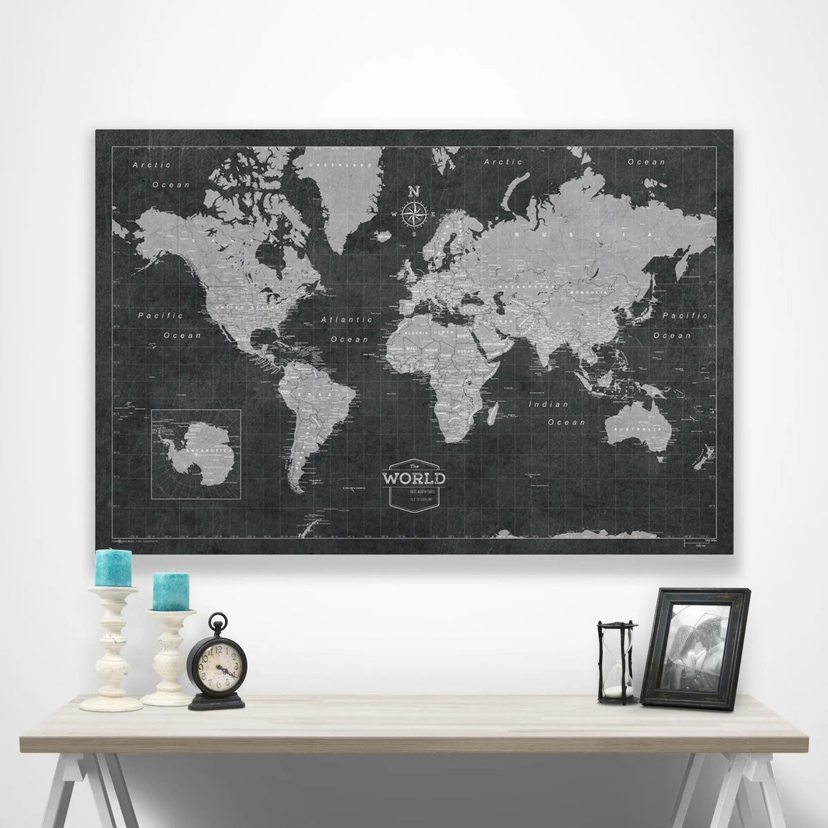Map Poster | Black and White World Map Wall Art | Conquest Maps