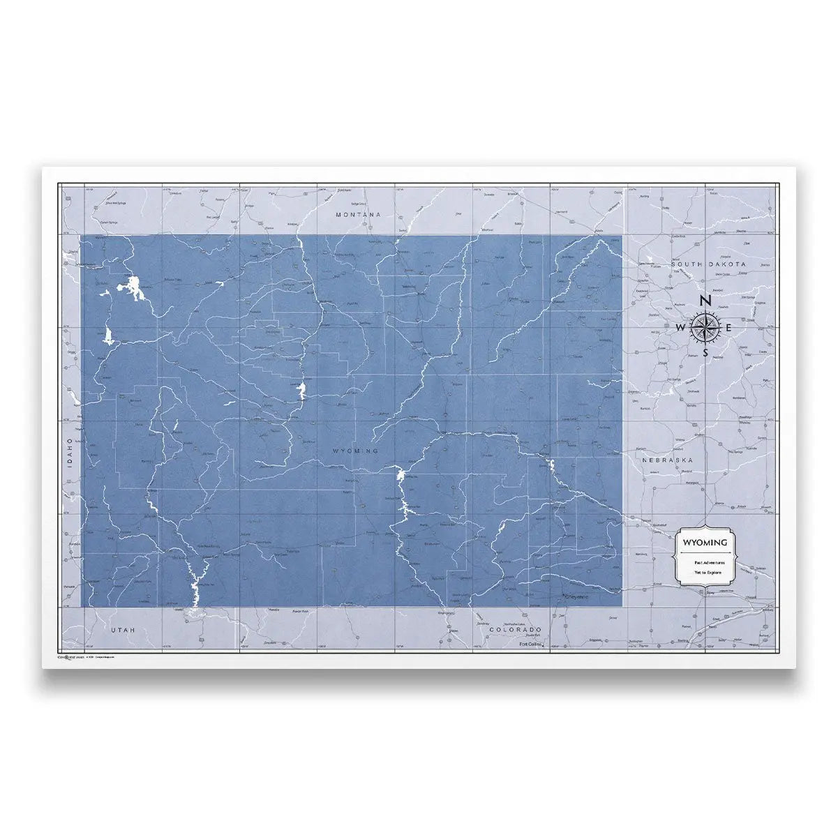 Wyoming Map Poster - Navy Color Splash - Conquest Maps LLC