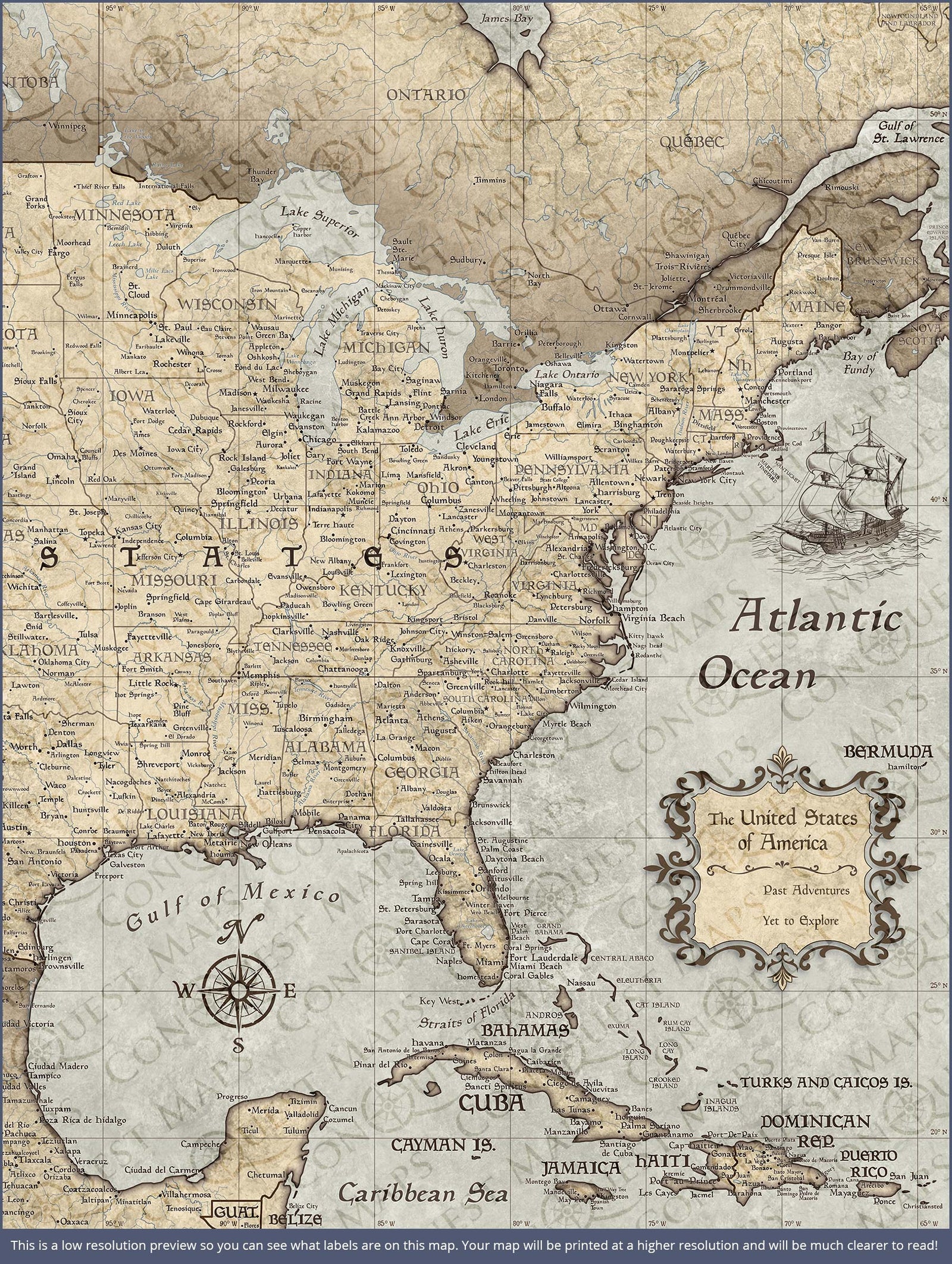 Vintage US Map | Vision Boards For Travel | Conquest Maps