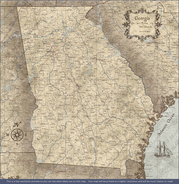 Georgia Map Poster - Rustic Vintage - Conquest Maps LLC
