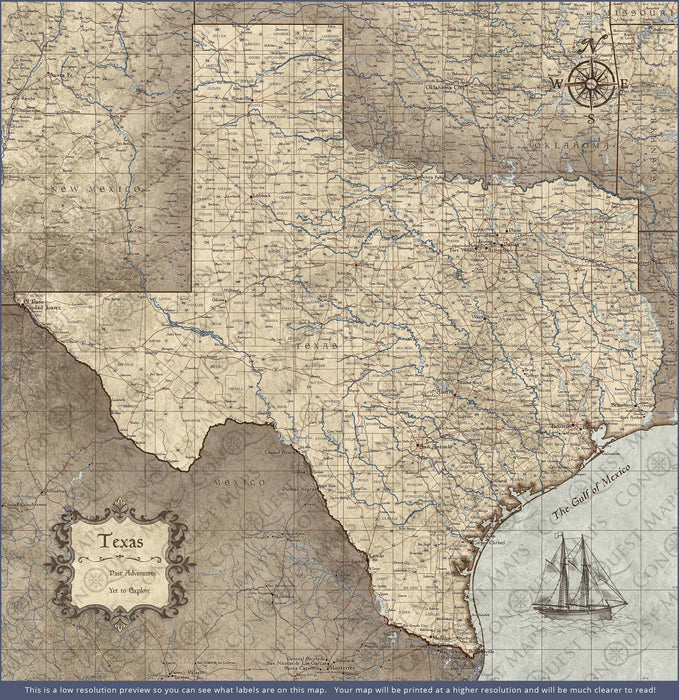 Texas Map Poster - Rustic Vintage - Conquest Maps LLC