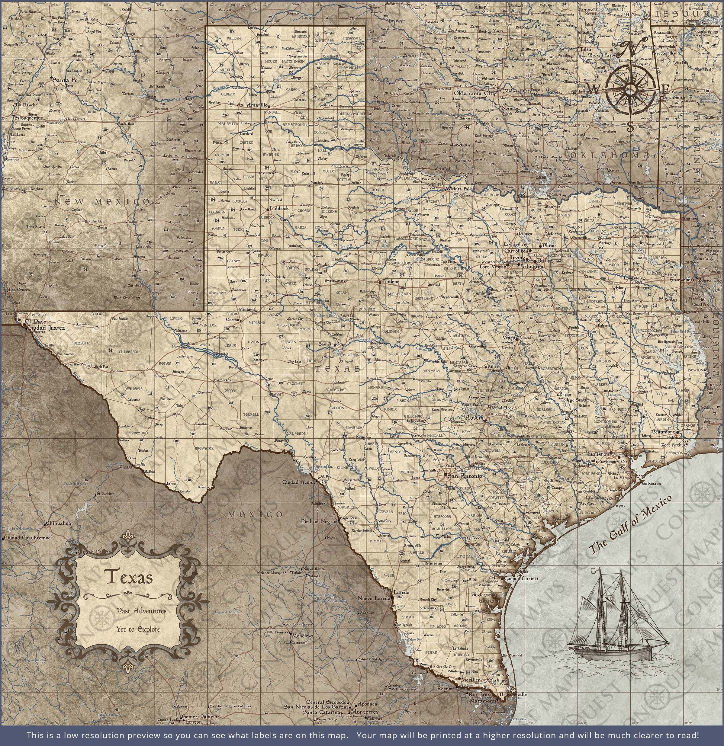 Push Pin Texas Map (Pin Board) - Rustic Vintage - Conquest Maps LLC