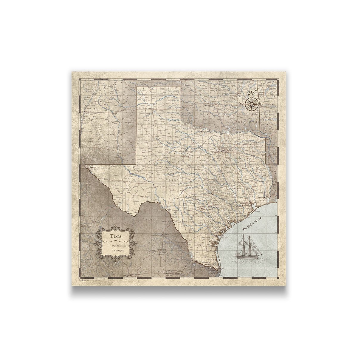Texas Map Poster - Rustic Vintage - Conquest Maps LLC