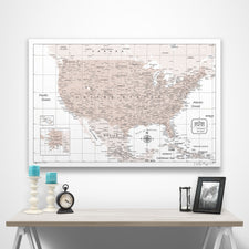 USA Travel Map Pin Board with Push Pins: Light Brown Color Splash