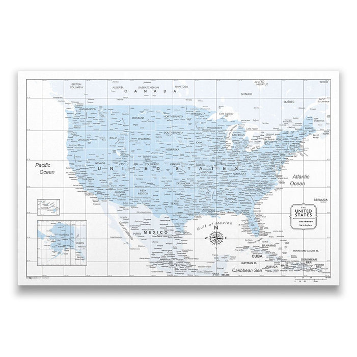 USA Travel Map Poster: Light Blue Color Splash