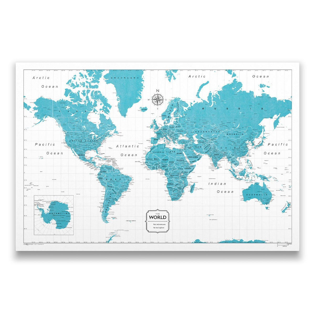 World Travel Map Poster : Teal Color Splash