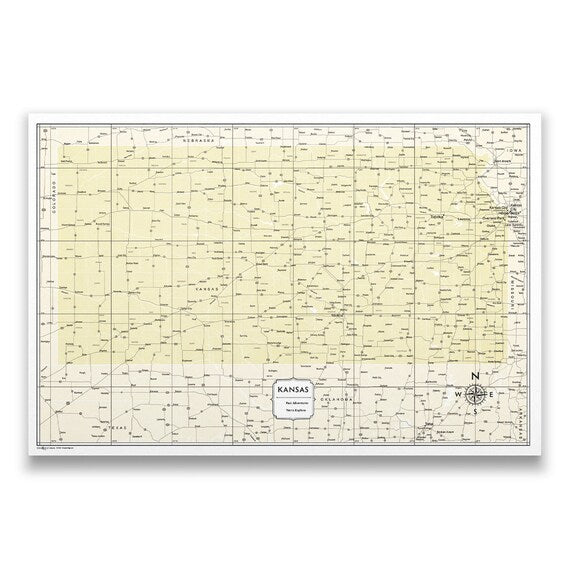 Push Pin Kansas Map (Pin Board) - Yellow Color Splash - Conquest Maps LLC