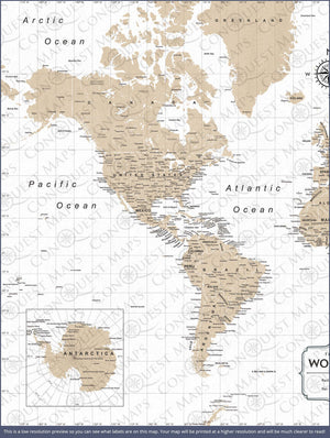 World Travel Map Pin Board with Push Pins: Light Brown Color Splash